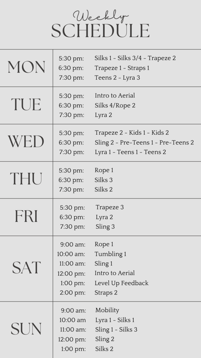 Class Schedule - Suspended Animation Aerials